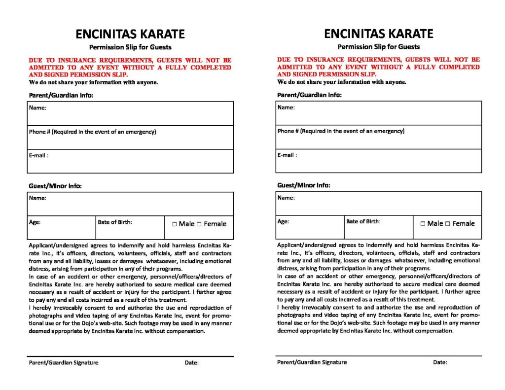 Student Waiver - Encinitas Karate